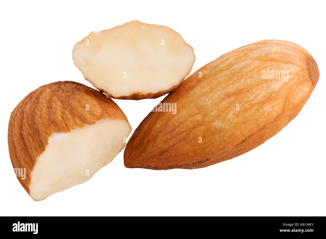 Almond nut half cut isolated on white background as package design ...