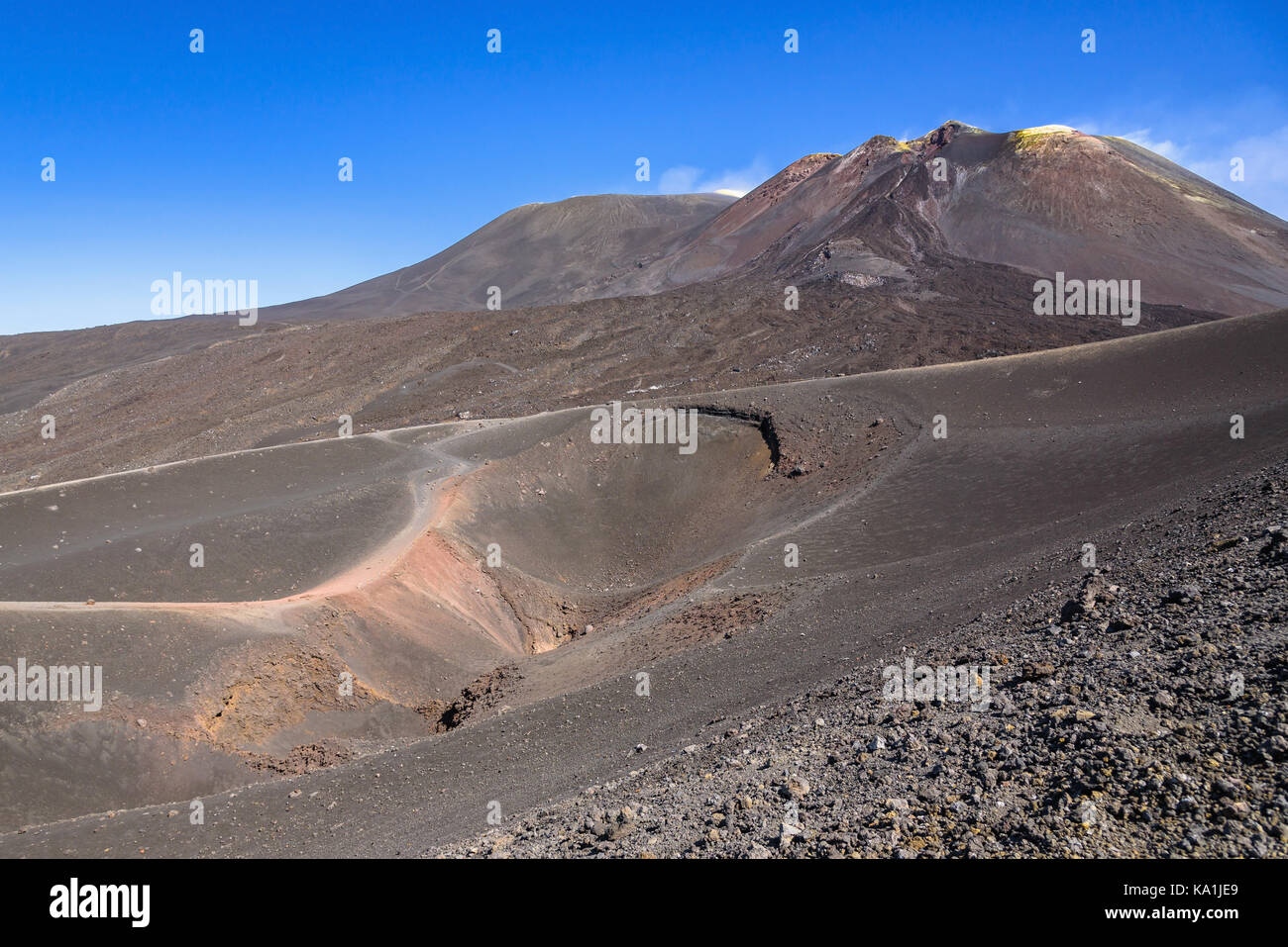 View of Etna crater created by eruption in 2002 with main craters in ...