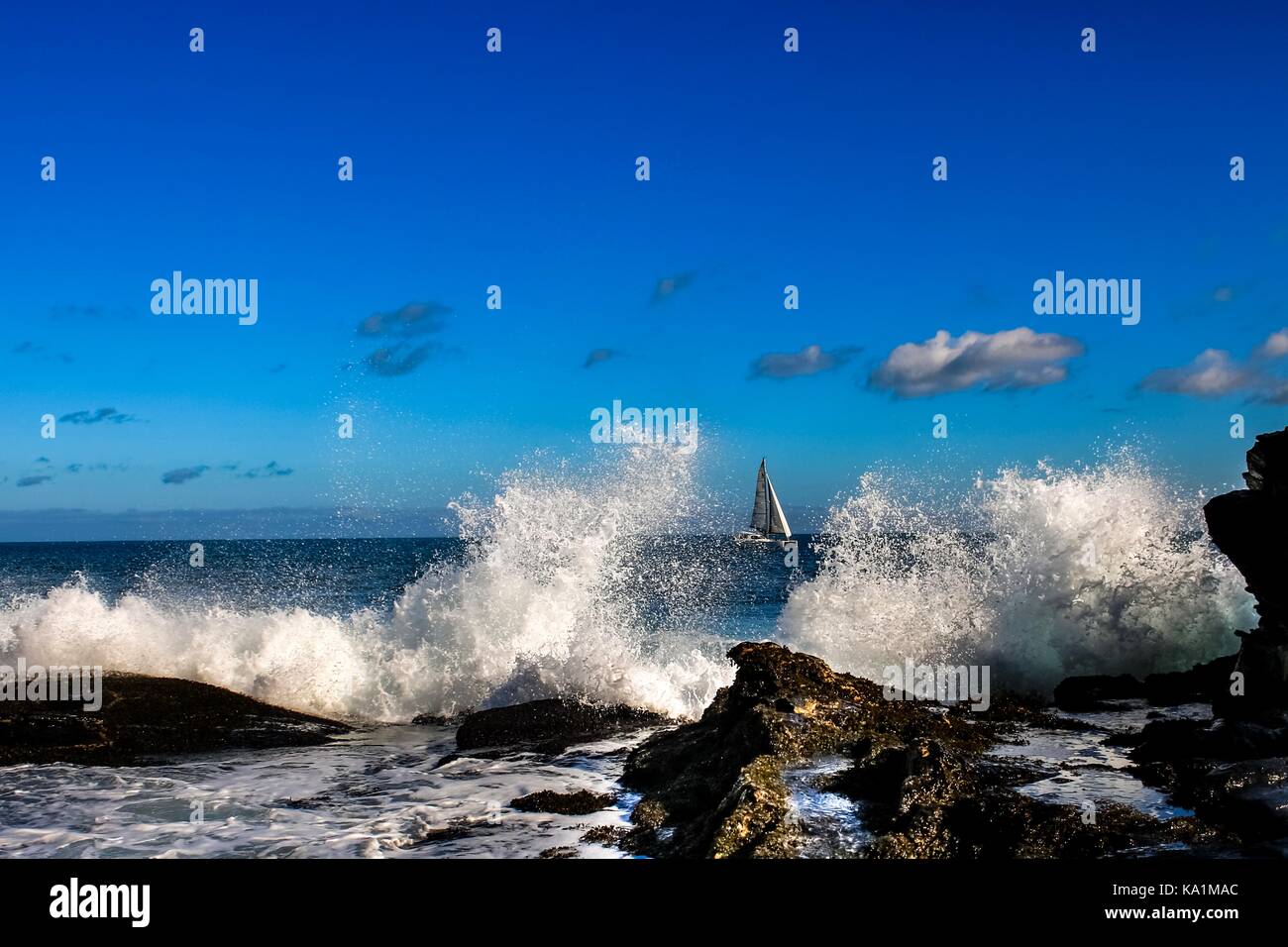 Sailboat Ocean Waves Seascape Stock Photo - Alamy
