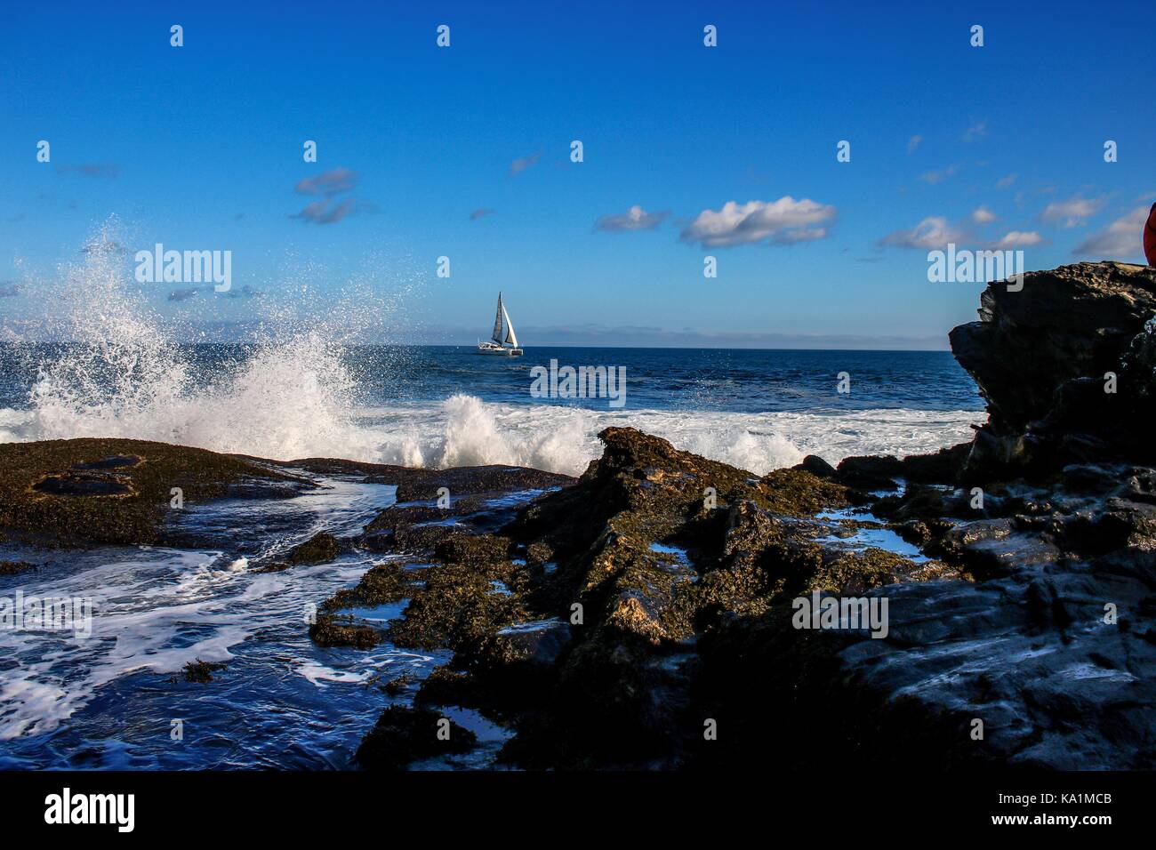 Sailboat Ocean Waves Seascape Stock Photo - Alamy