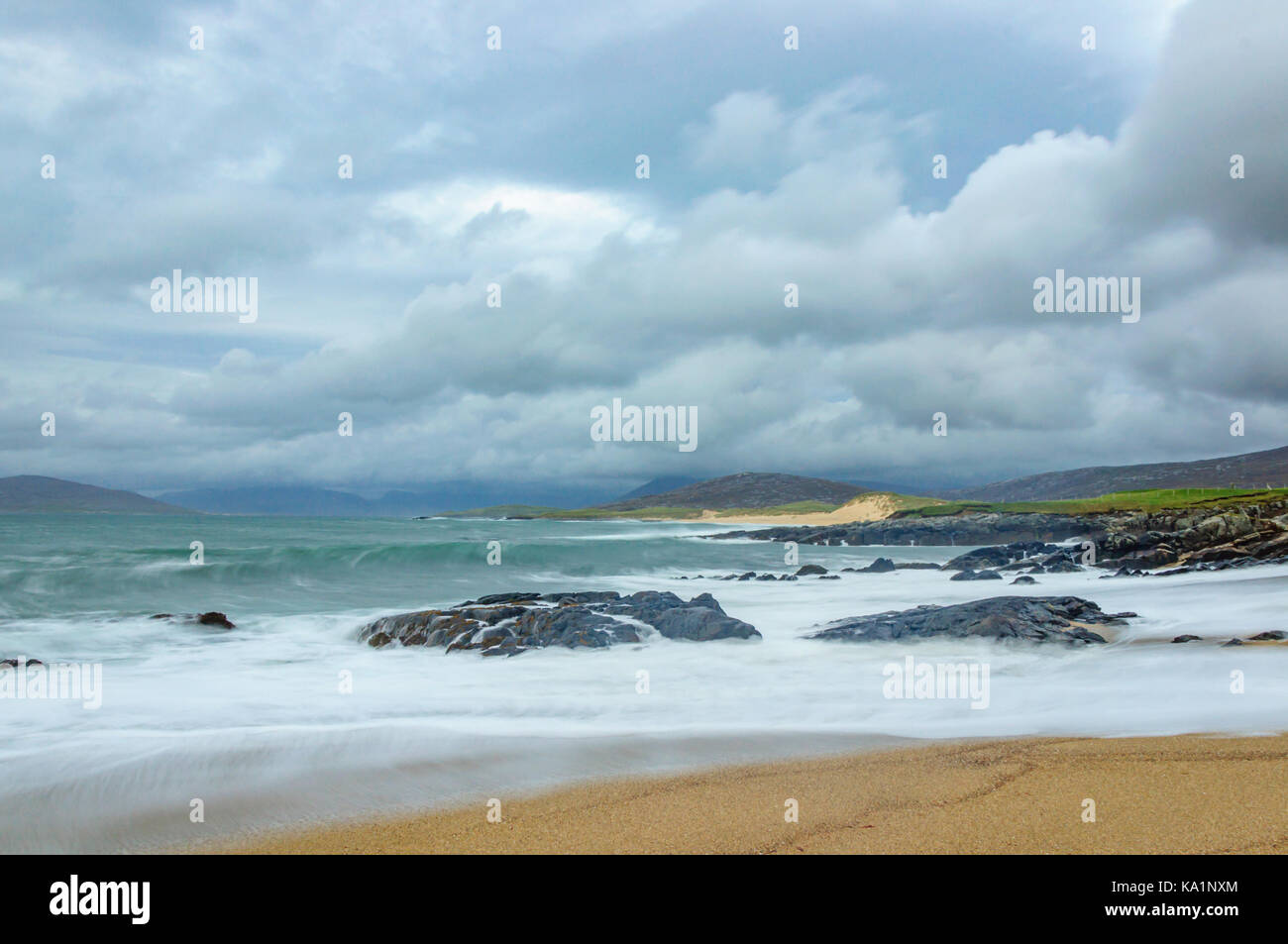 Borve beach on the Isle of Harris, Scotland, UK, on a stormy afternoon ...