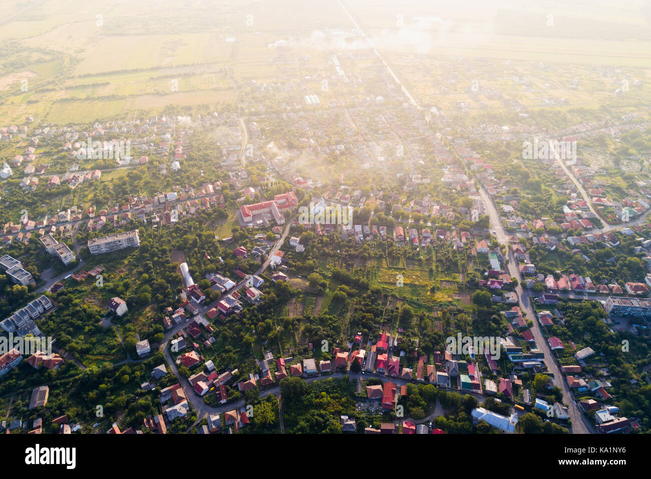 Aerial view of Mukacheve - a city in the Transcarpathian region ...