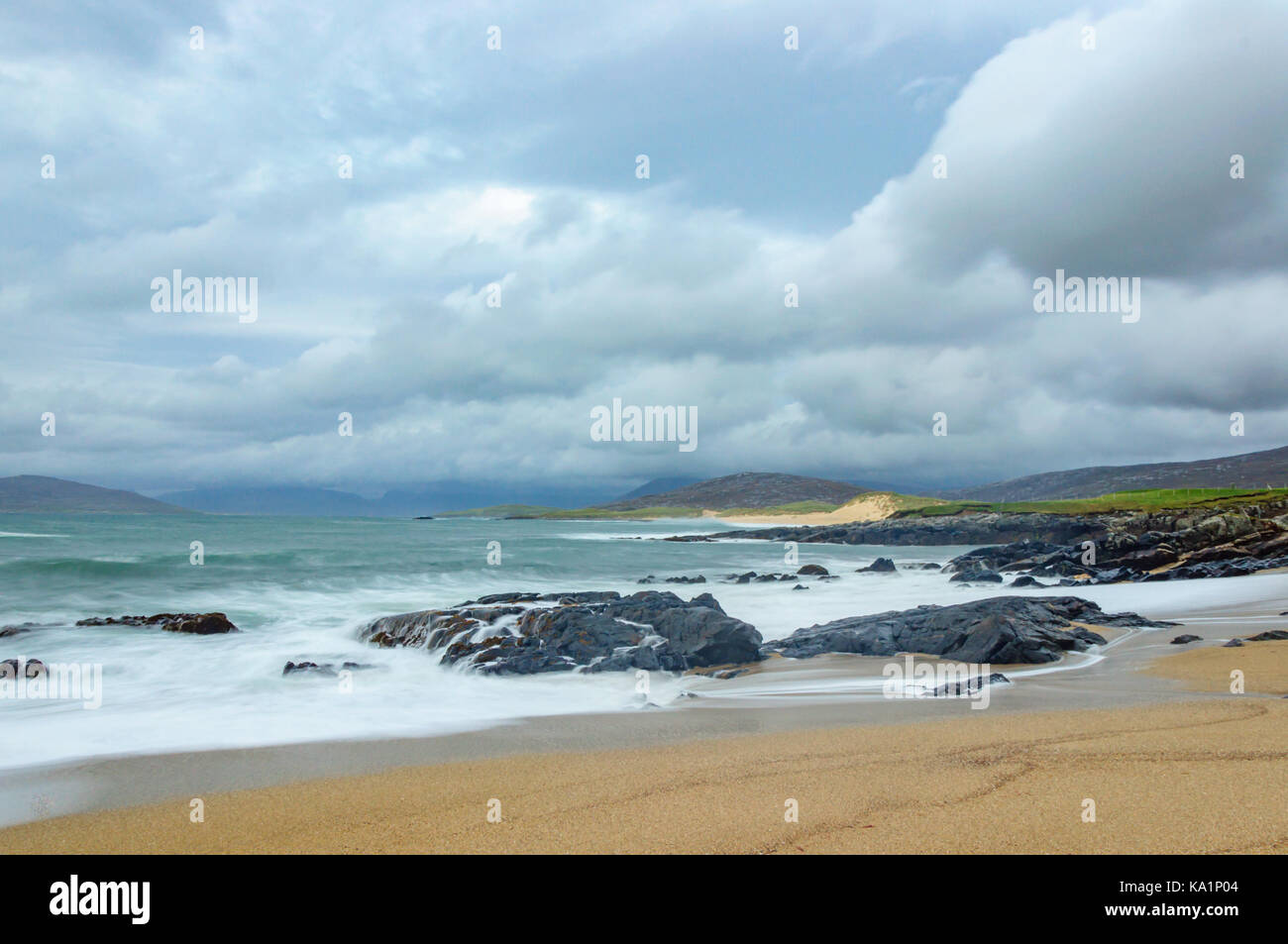 Borve beach on the Isle of Harris, Scotland, UK, on a stormy afternoon ...