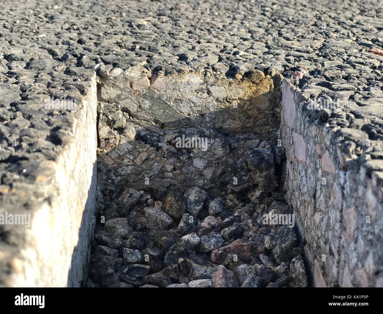 Place of sample of asphalt concrete coating. Kern Stock Photo - Alamy