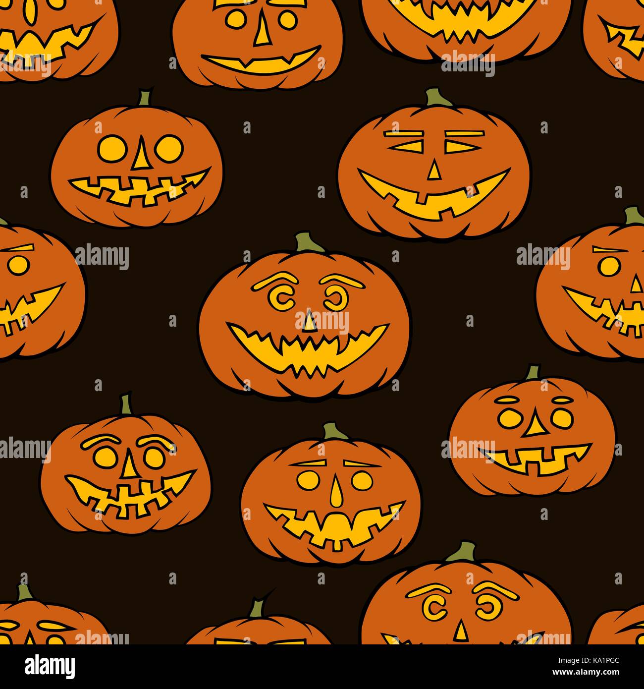 hand drawn jack-o-lantern seamless pattern - halloween background Stock ...