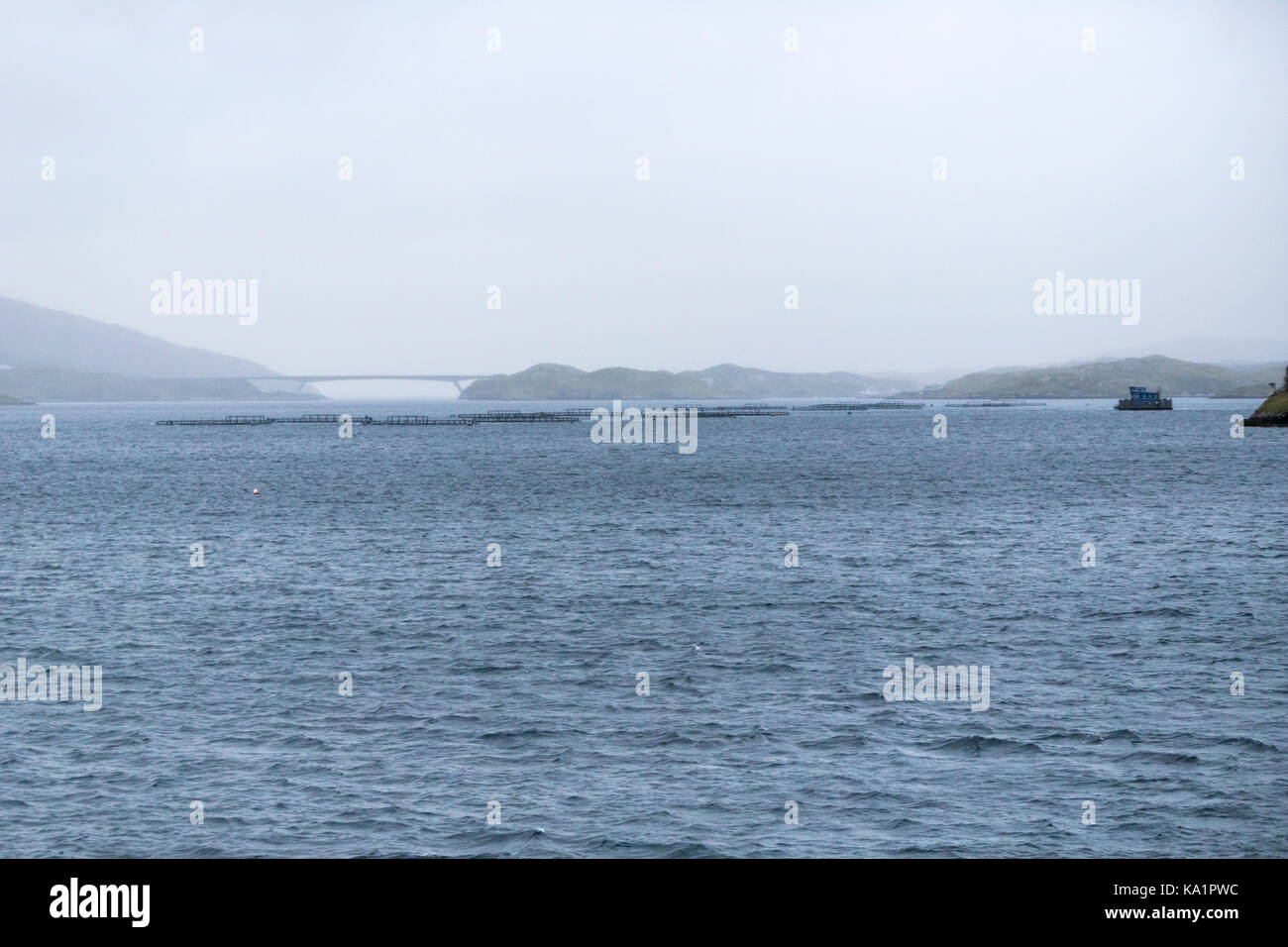 Bridge to Isle of Scalpay from ferry to Tarbert and Fish Farm , Outer ...