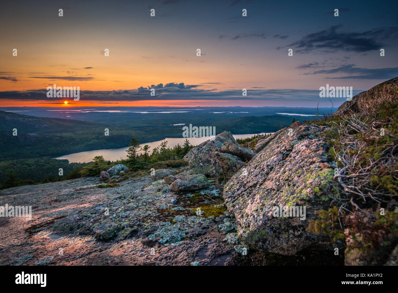 Sunrise on Cadillac Mountain Acadia National Park Stock Photo - Alamy