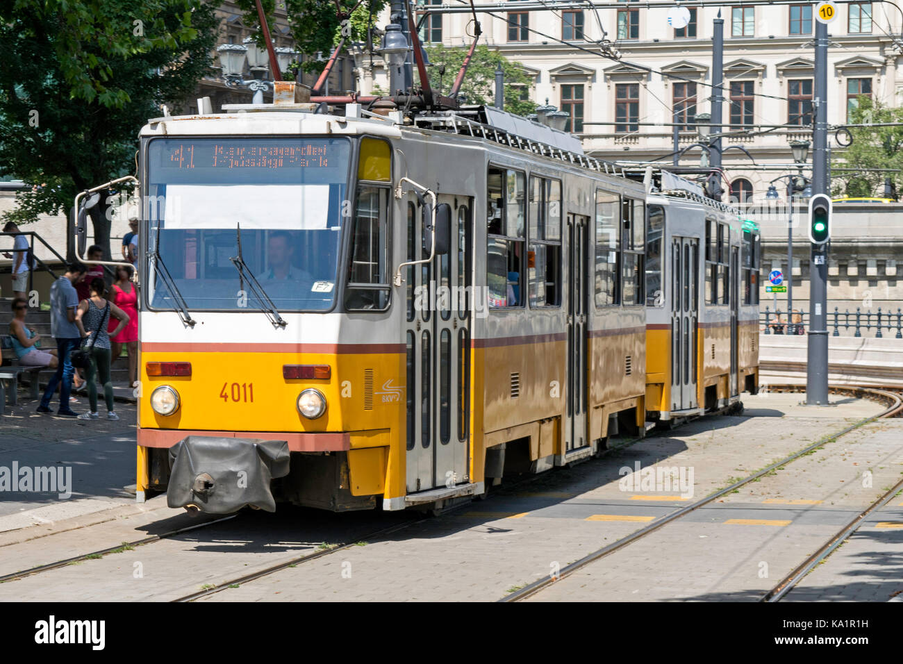 Yellow tram in Budapest, Hungary Stock Photo - Alamy