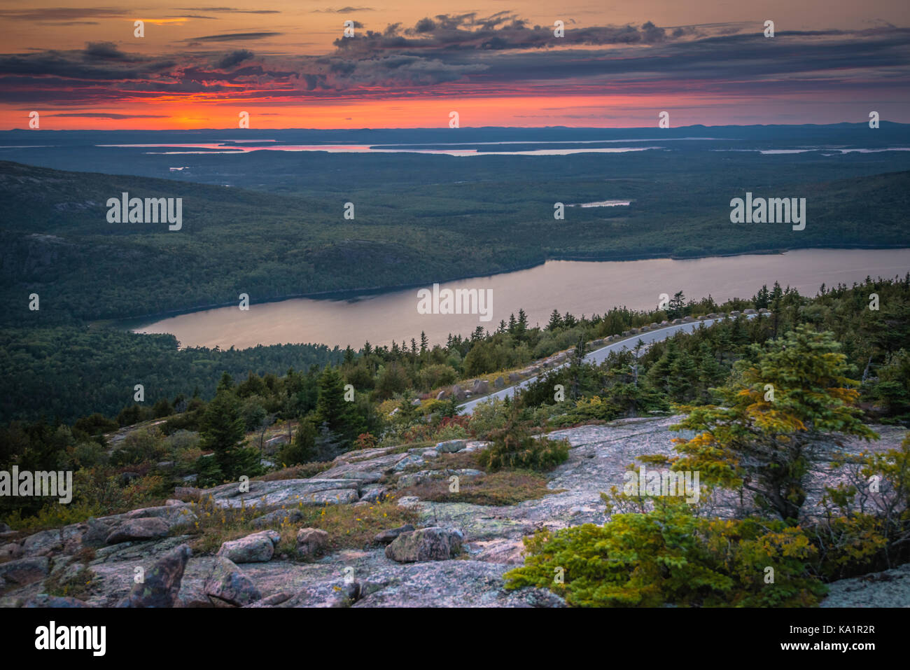 Sunrise on Cadillac Mountain Acadia National Park Stock Photo - Alamy
