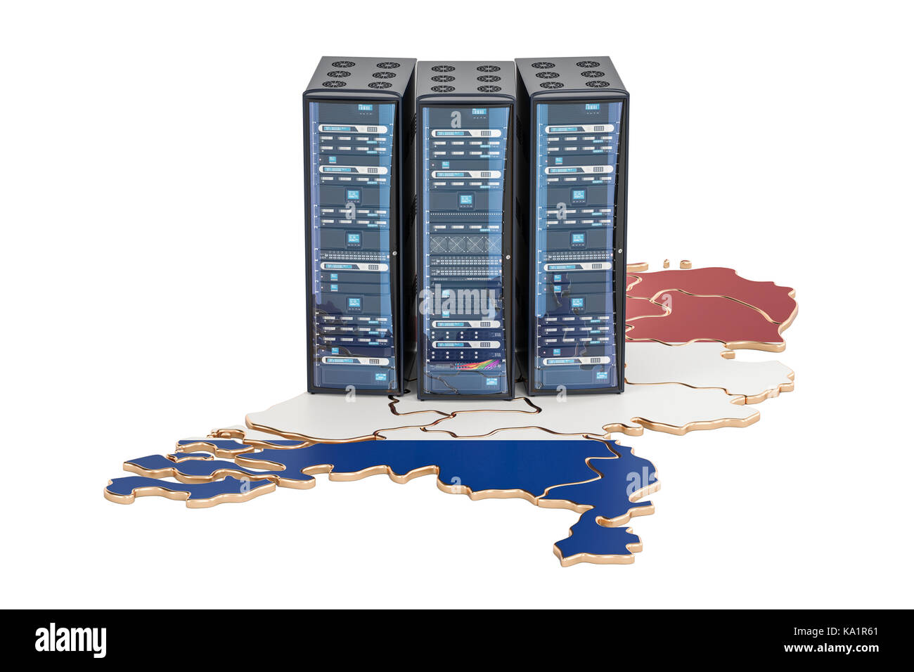 Data Center servers rack in Netherlands concept, 3D rendering Stock ...