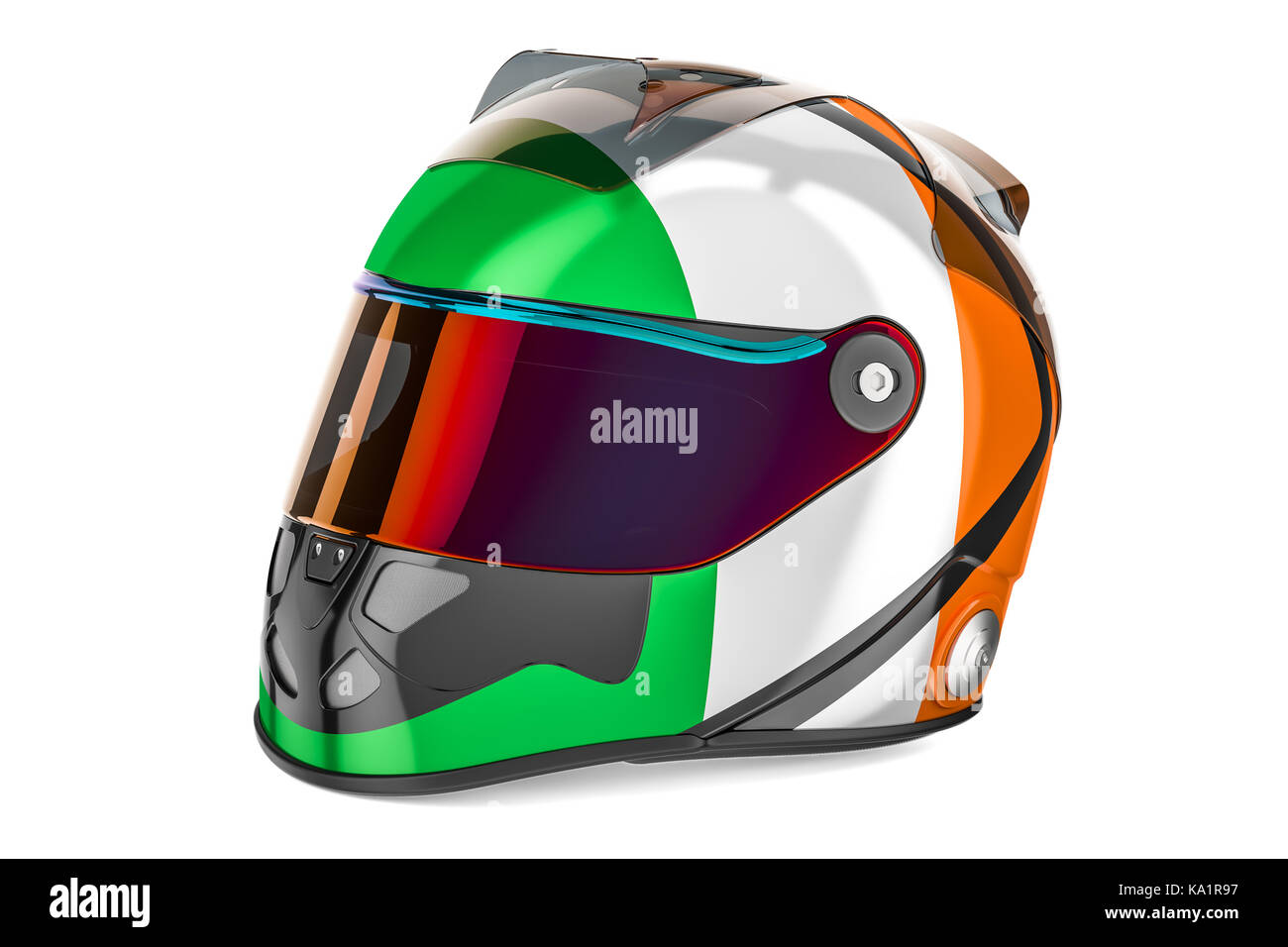 Racing helmet with flag of Ireland, 3D rendering isolated on white ...