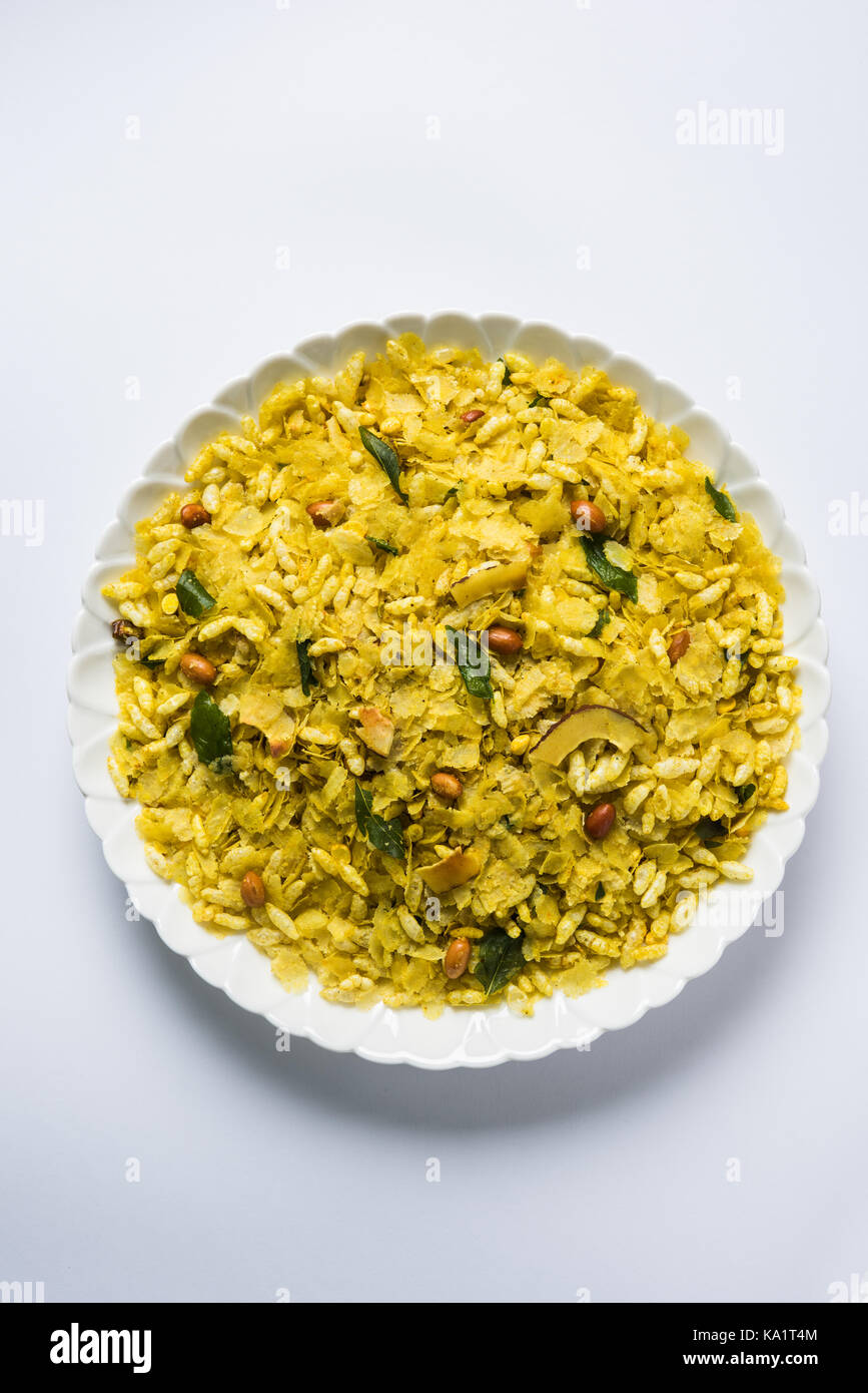 Indian traditional and popular snack poha chivda or chivada made from ...