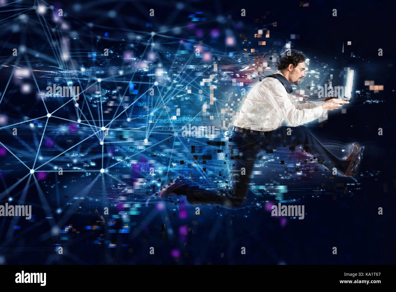 Fast internet connection concept with running businessman Stock Photo ...