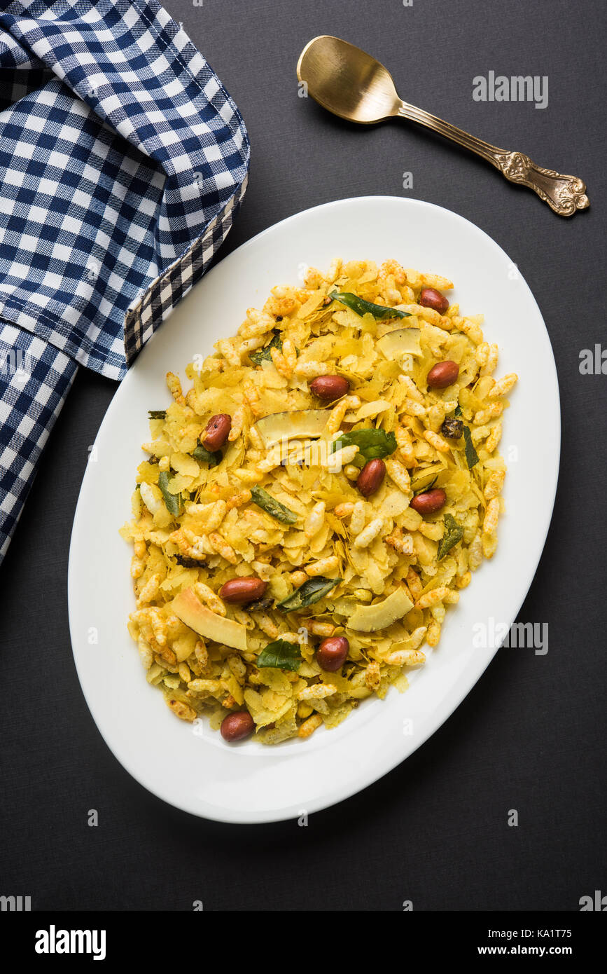 Indian traditional and popular snack poha chivda or chivada made from ...