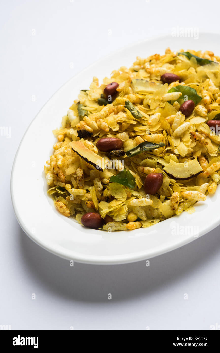 Indian traditional and popular snack poha chivda or chivada made from ...