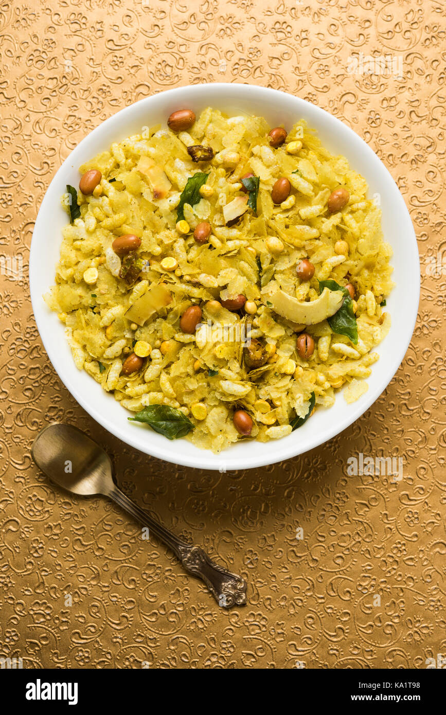 Indian traditional and popular snack poha chivda or chivada made from ...