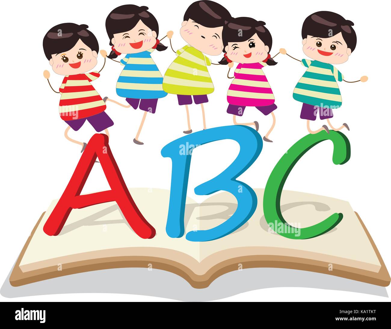 happy Kids Playing with letter and on book Stock Vector Image & Art - Alamy