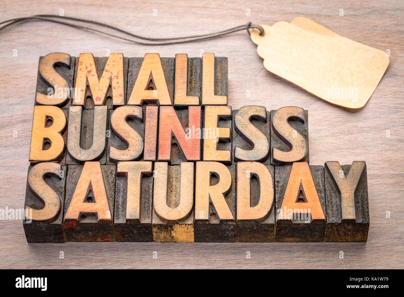 Small Business Saturday word abstract - text in vintage letterpress ...