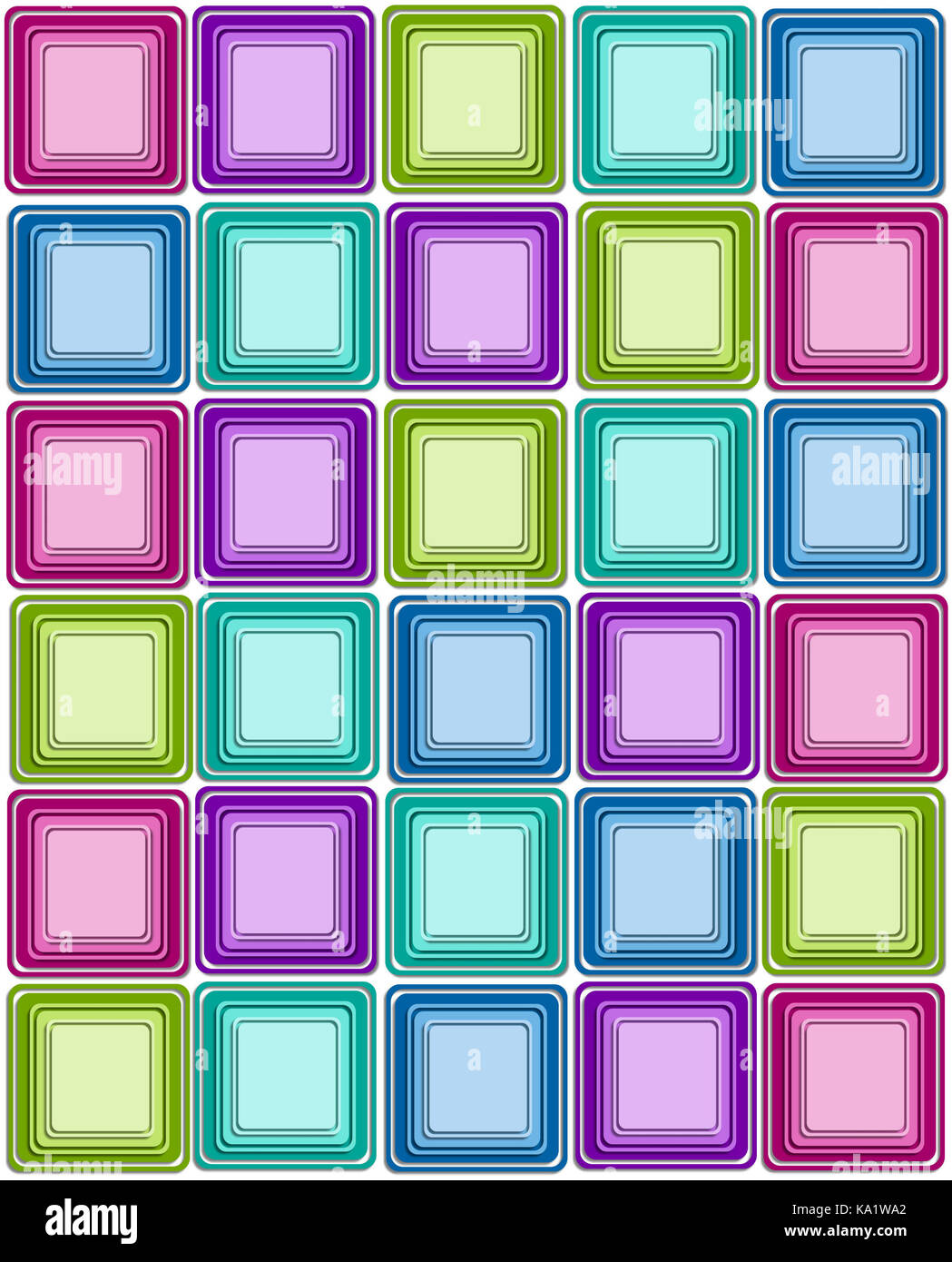 Bright and colorful squares have three layers of color. White fills ...