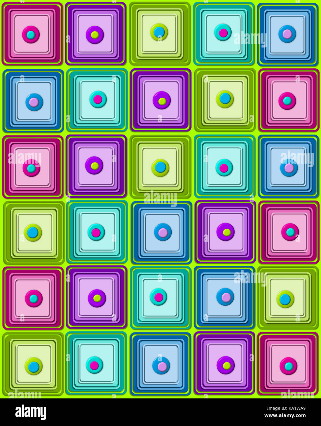 Colorful, layered squares are topped with 3D circle. Circle is topped ...