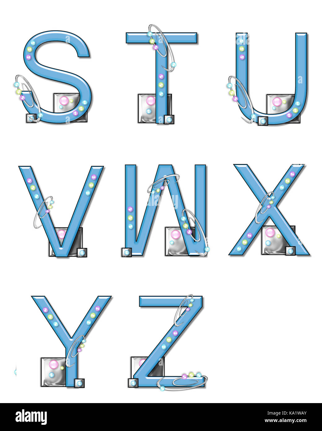 The letters S to Z, in the alphabet set "Mod Elements", is 3D blue ...