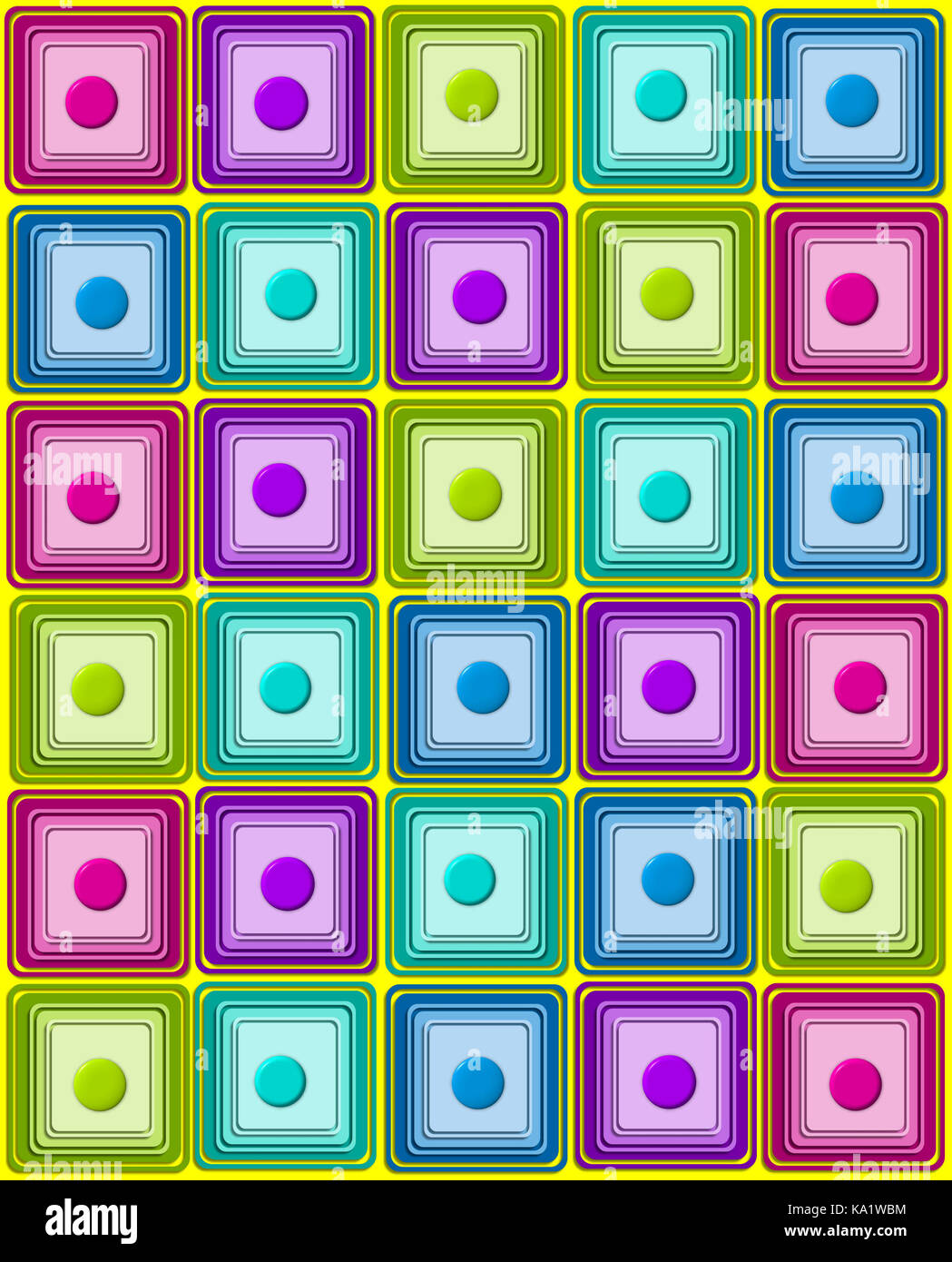 Bright and colorful squares have three layers of color. 3D circle sits ...