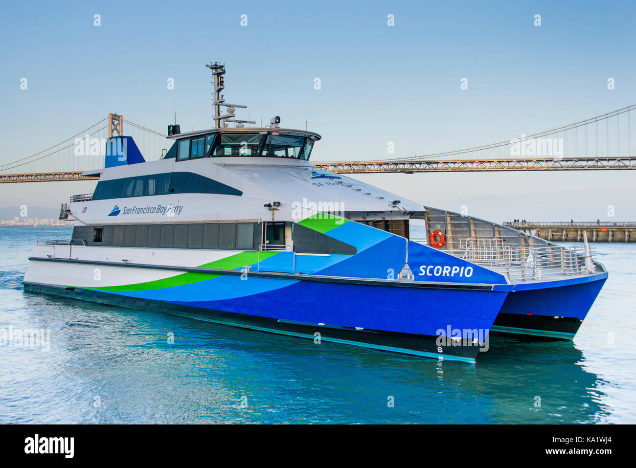 San Francisco Bay Ferry with the Oakland Bay Bridge in the background ...