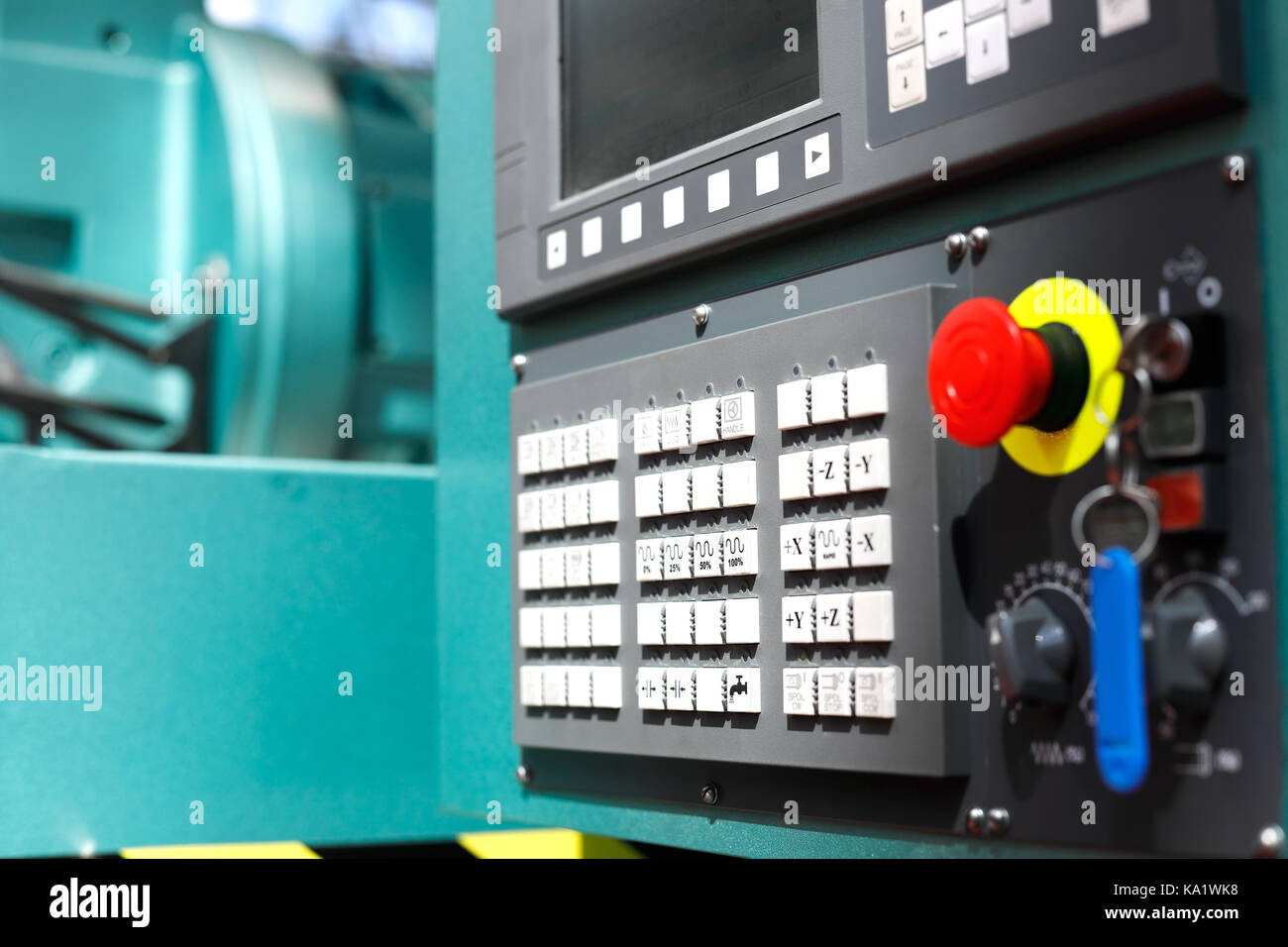 Control panel of modern metalworking cnc machine center. Selective ...