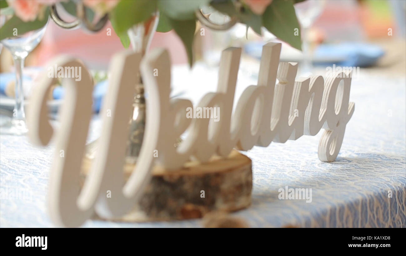 White wedding signage Wedding and Family stay at the table. Word ...