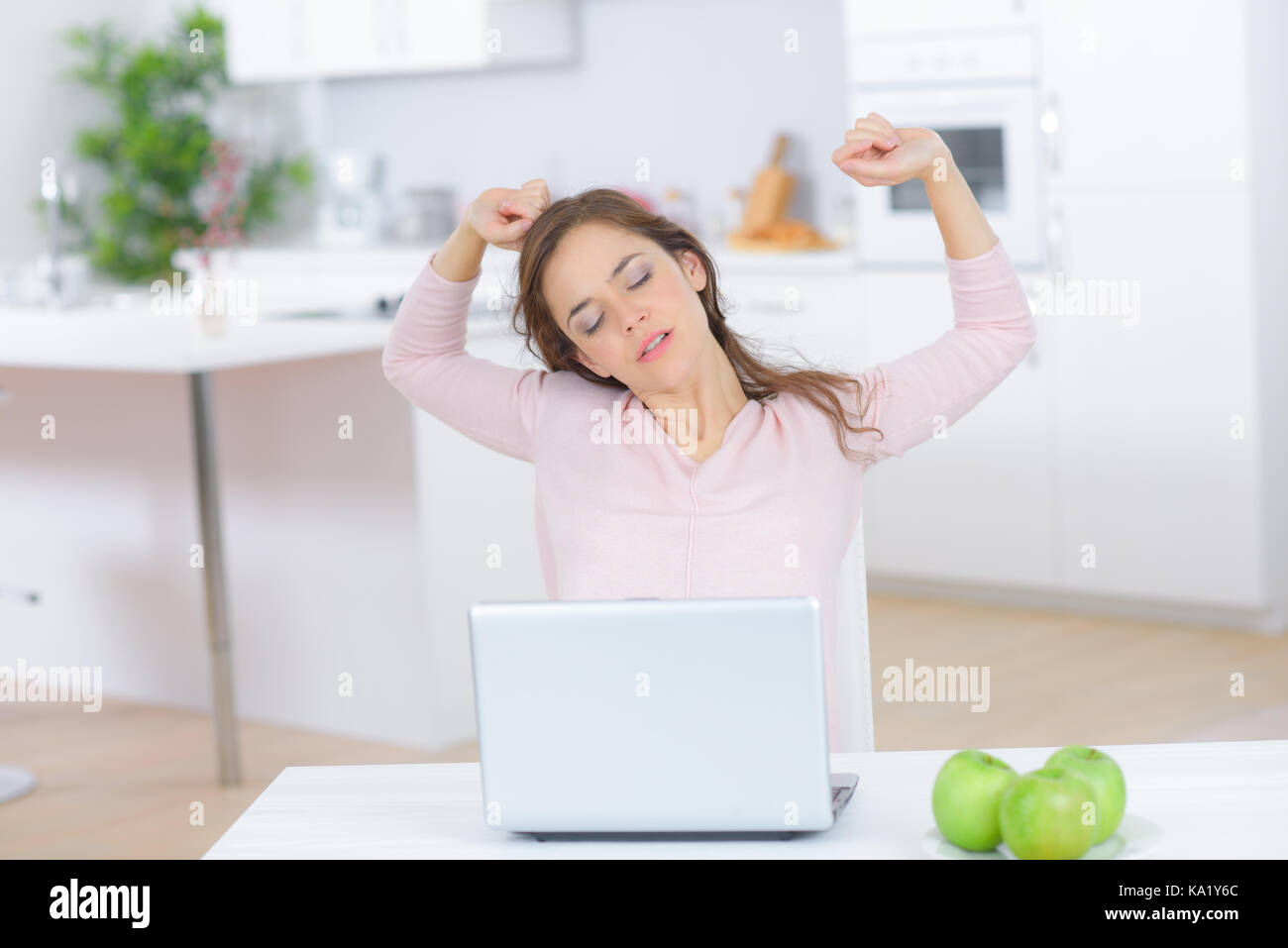 young woman stretching at home Stock Photo - Alamy