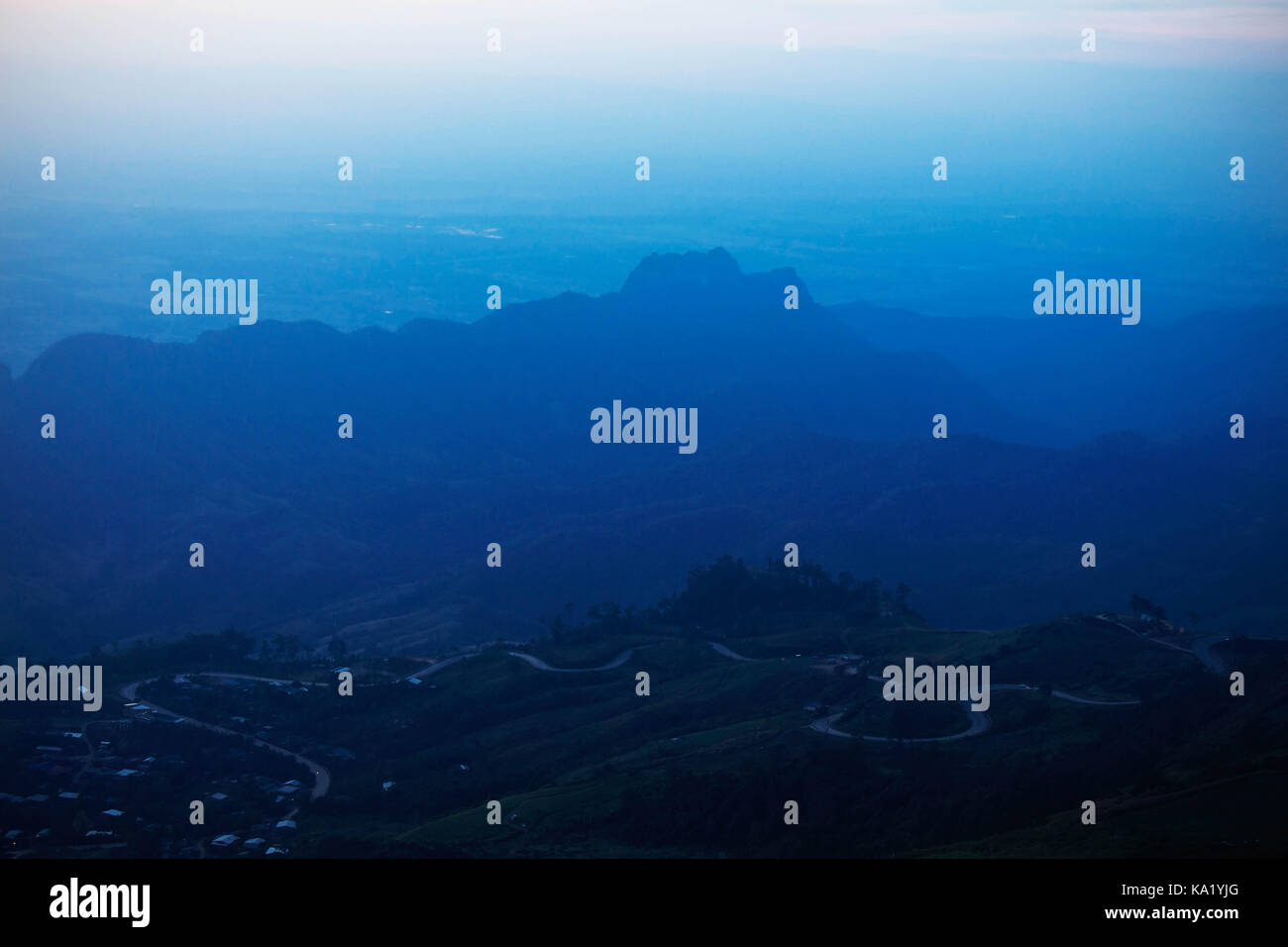 Mountain landscape with fog on the blue sky Stock Photo - Alamy