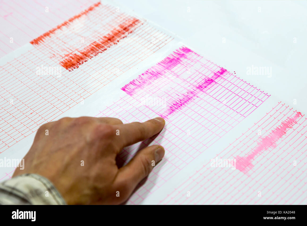 Seismological activity lines on the sheet of measuring paper ...