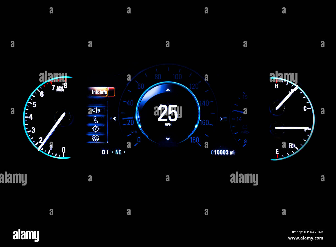 Modern light car mileage (dashboard, milage) isolated on a black ...