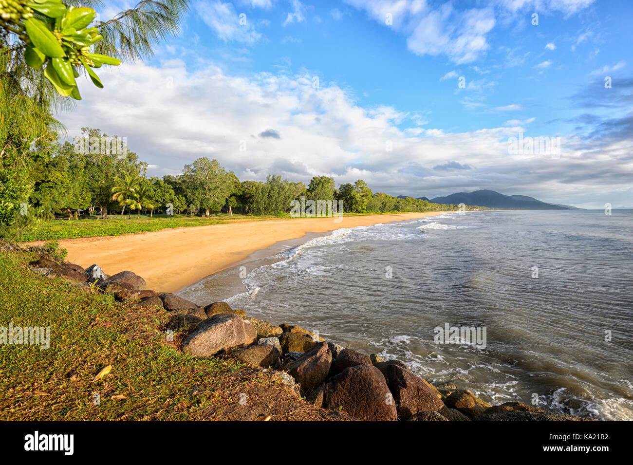 The popular sandy beach of Bramston Beach, Far North Queensland, FNQ ...