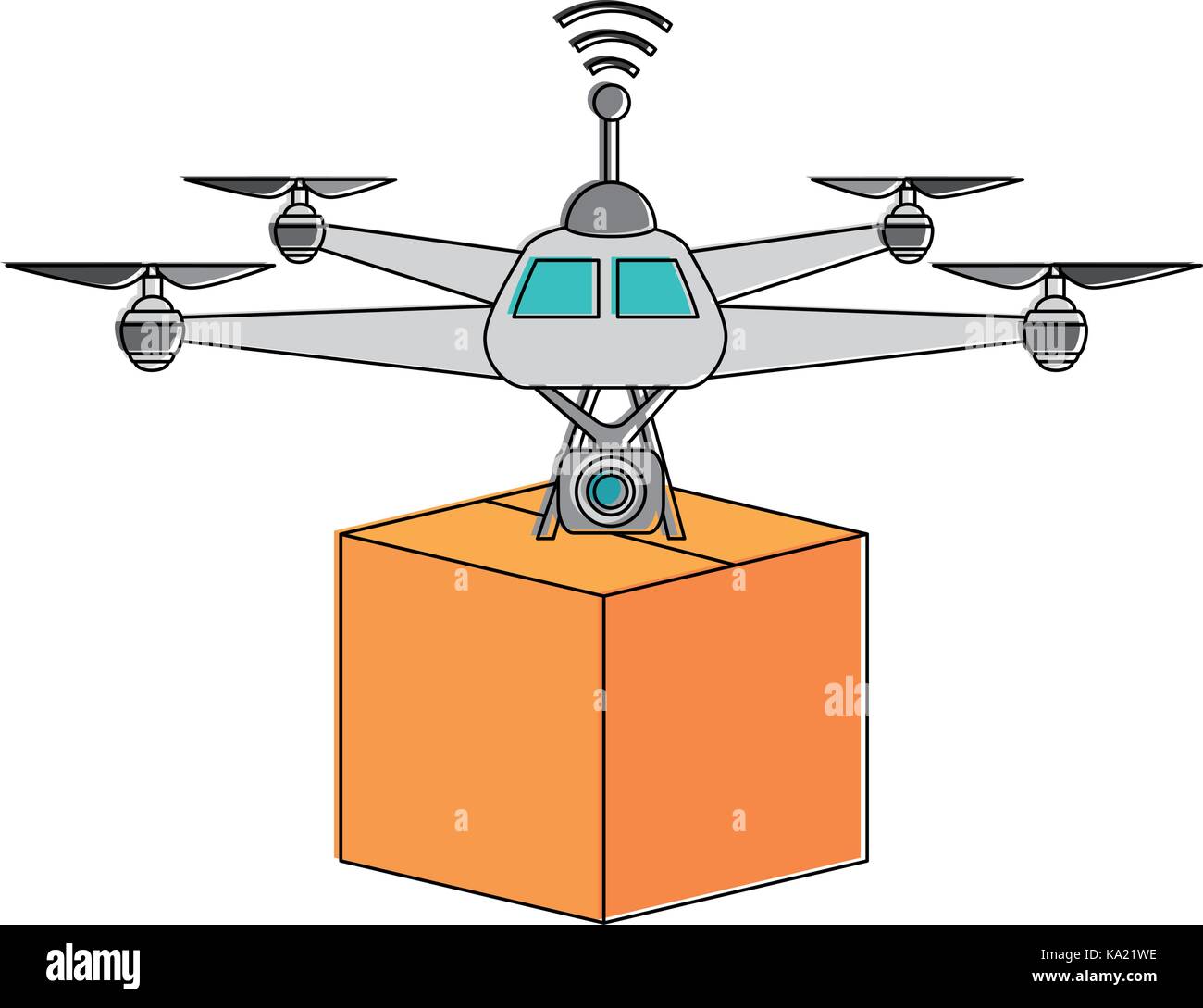 drone flying technology with box Stock Vector Image & Art - Alamy