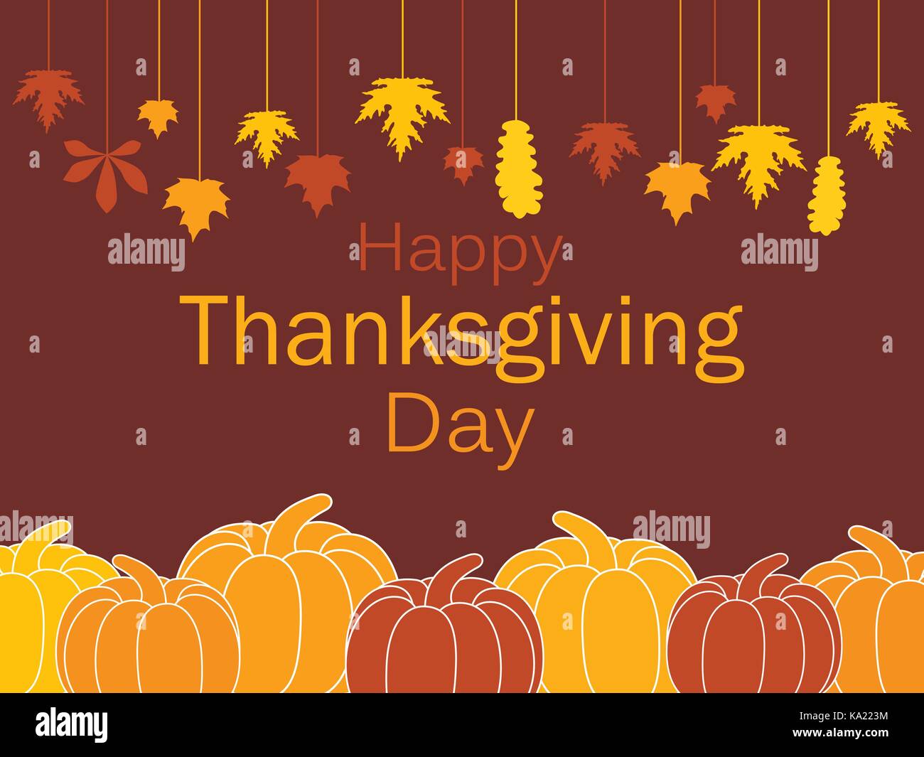 Happy Thanksgiving Day greeting card template. Pumpkins and hanging ...