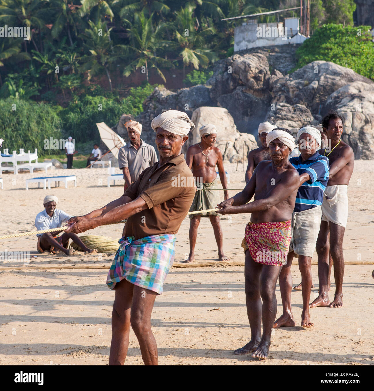 Rural residents in daily life. The fishermen on the shore of the ocean ...