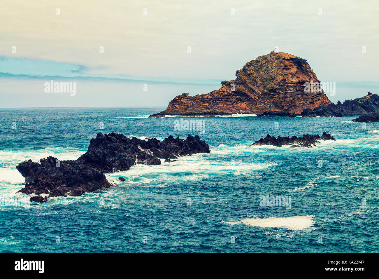 churning sea in madeira island with rocks and waves Stock Photo - Alamy