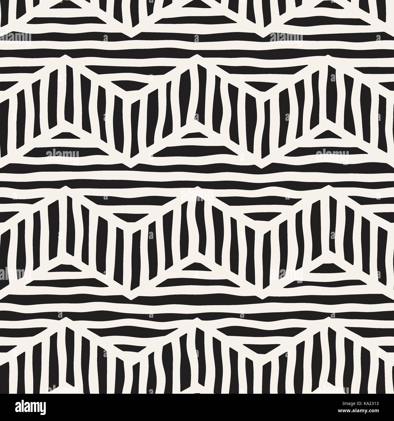 Vector seamless hand drawn pattern. Zigzag and stripe rough lines ...
