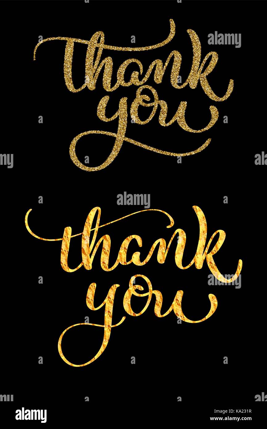 set of Thank you golden text on dark background. Hand drawn Calligraphy ...
