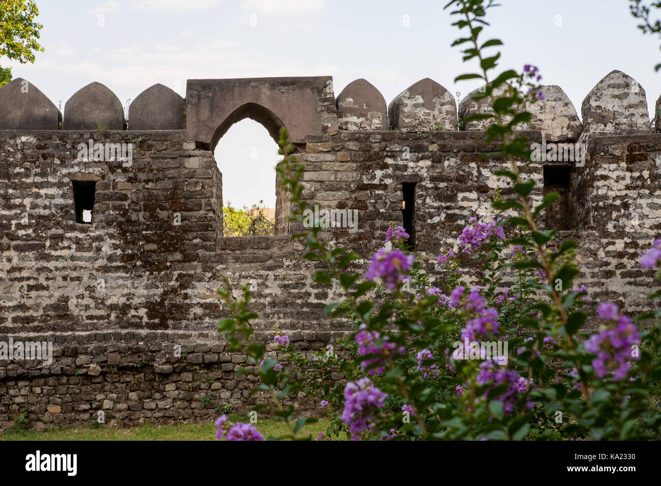 Kangra Fort, the ancient walls and battlements, without people ...