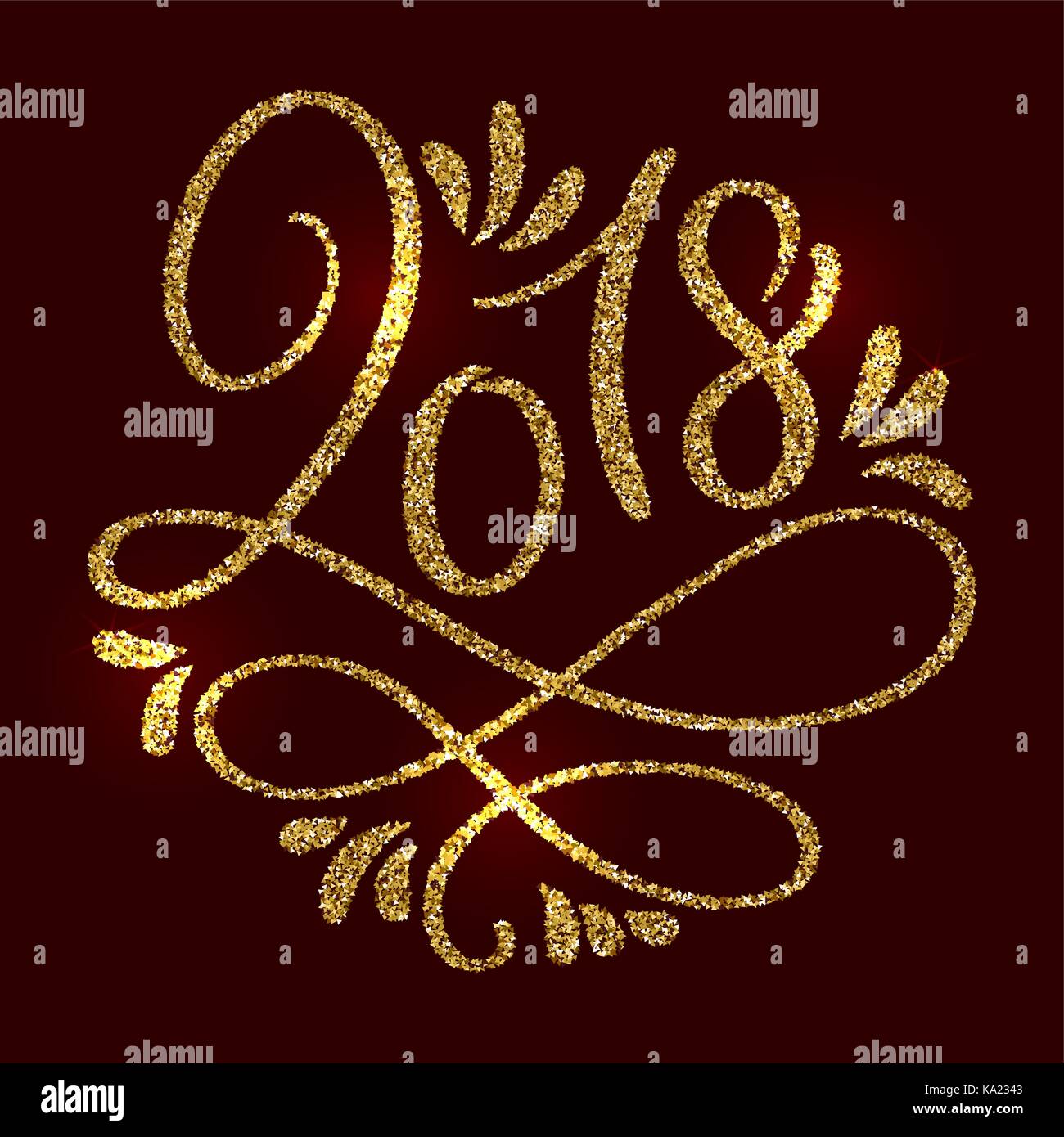 2018 New Year. Shiny Lettering Golden Composition on claret background ...