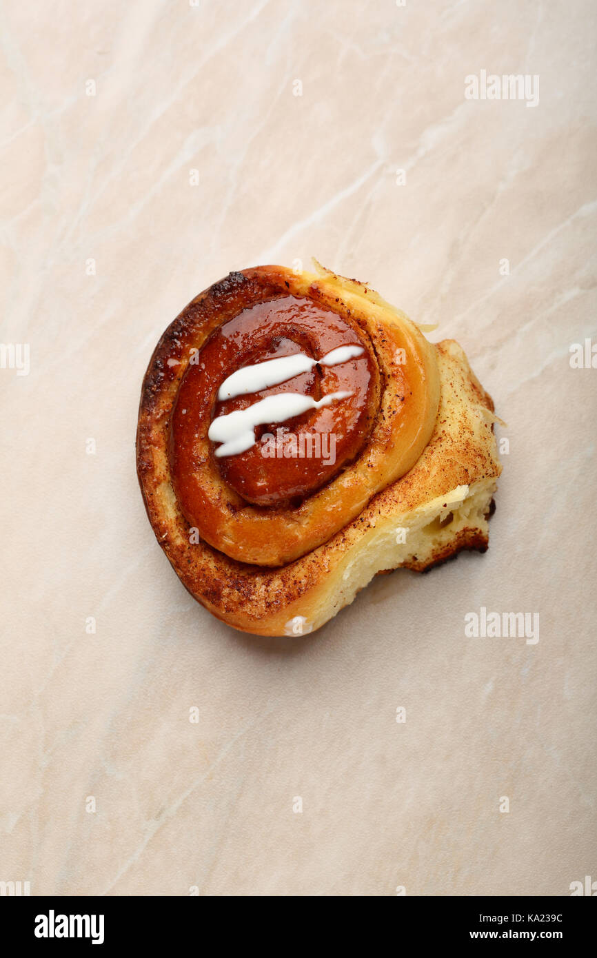 Breakfast Cinnamon bun, food above Stock Photo - Alamy
