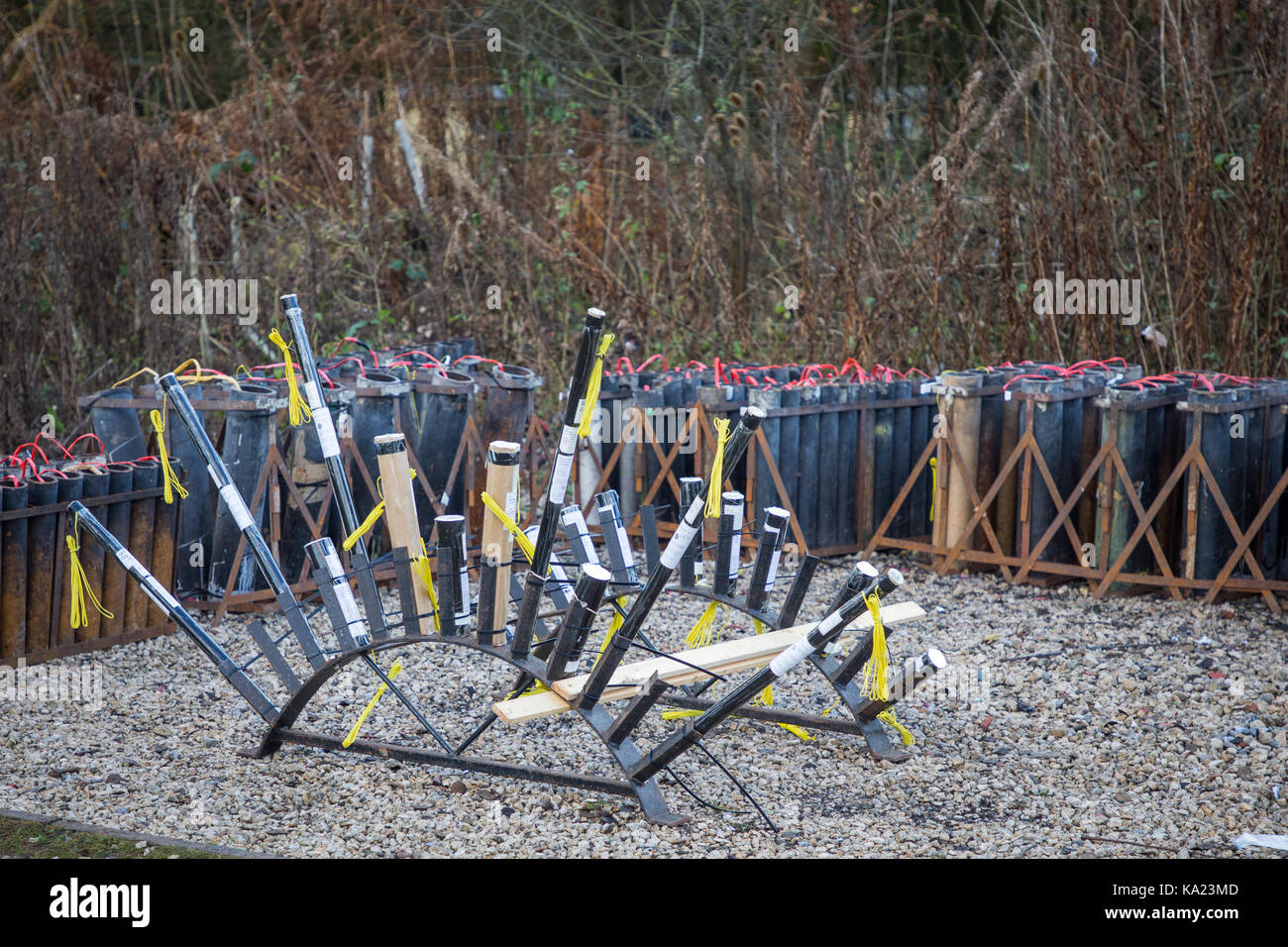professianal firework set up prior to launch Stock Photo - Alamy