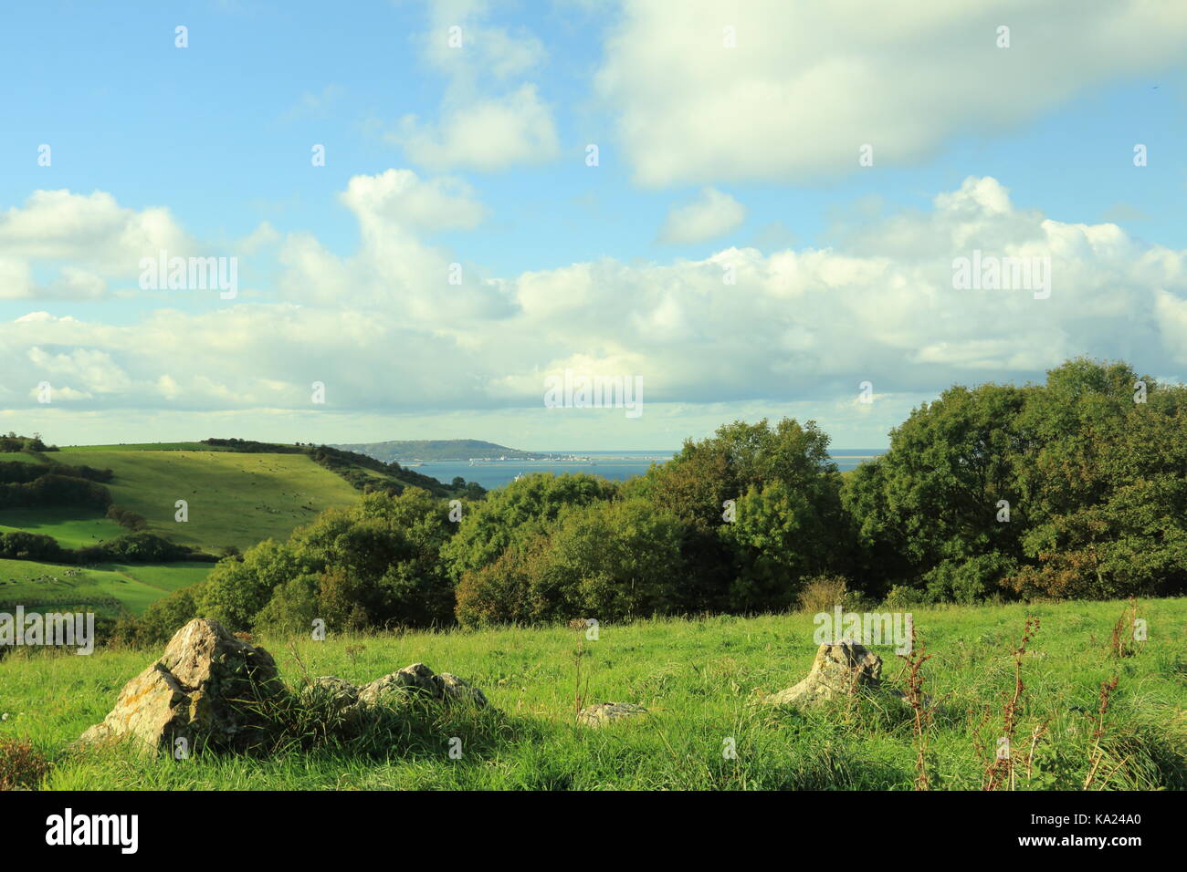 Poxwell Cairn with Portland in background,Dorset,UK Stock Photo - Alamy