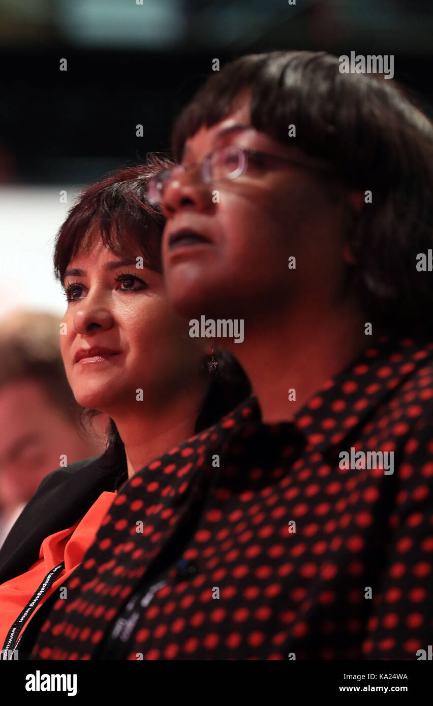 Laura Alvarez, wife of Labour leader Jeremy Corbyn (left) sits next to ...