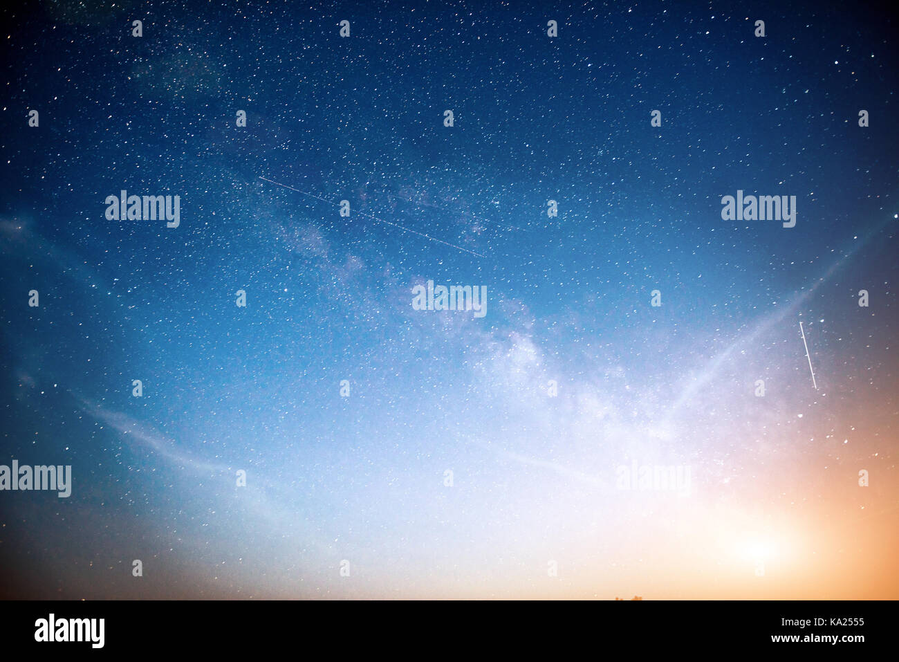 Vibrant night sky with stars and nebula and galaxy. Deep sky astrophoto ...