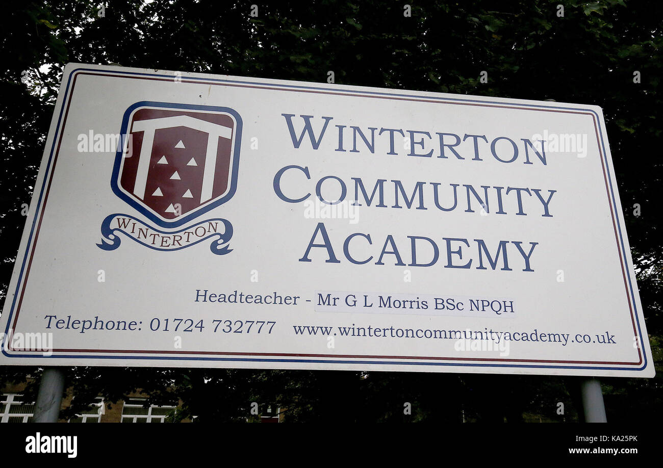 A sign for Winterton Community Academy in North Lincolnshire after a 16 ...