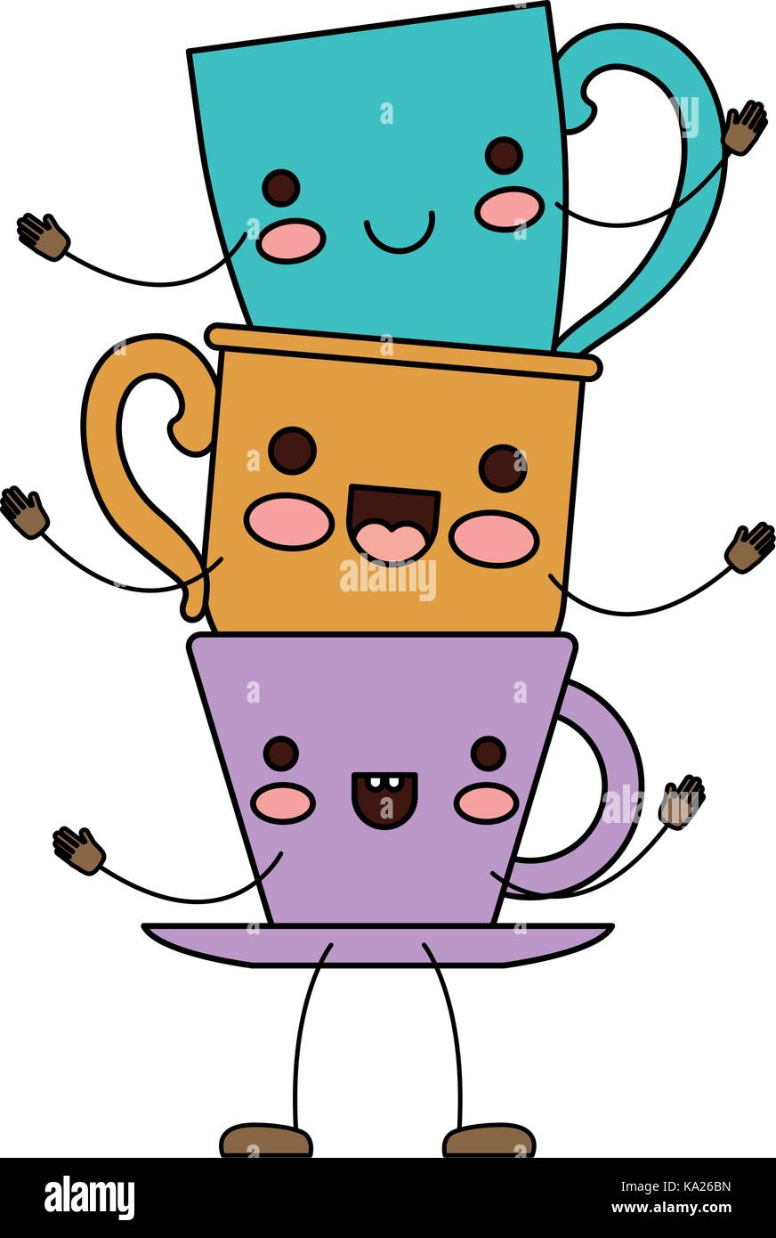 porcelain cup stack cartoon colorful silhouette Stock Vector Image ...