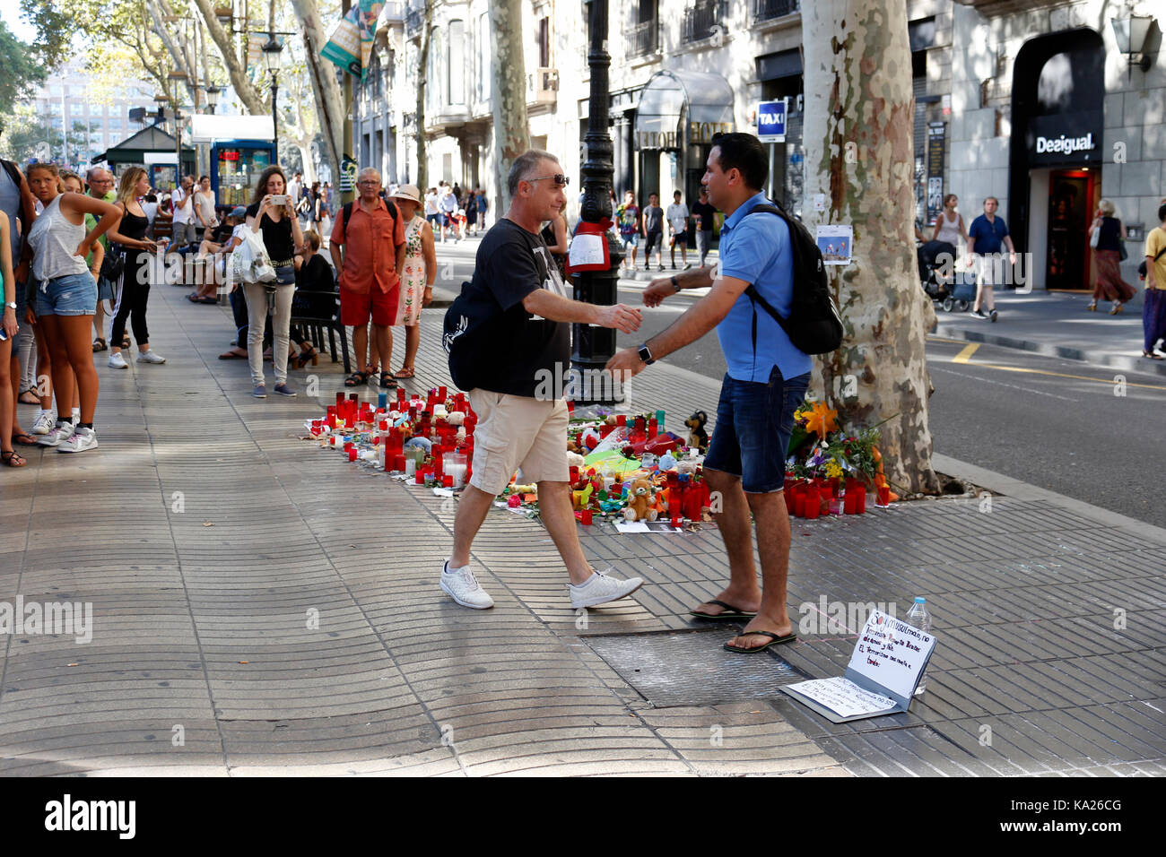 BARCELONA/SPAIN - 21 AUGUST 2017: People reunited on Barcelona's Rambla, where 17th of August ...